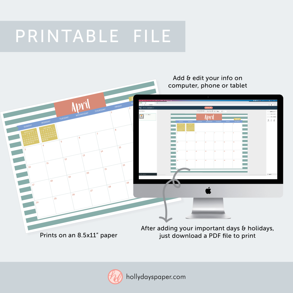 April 2022 Printable Editable Calendar