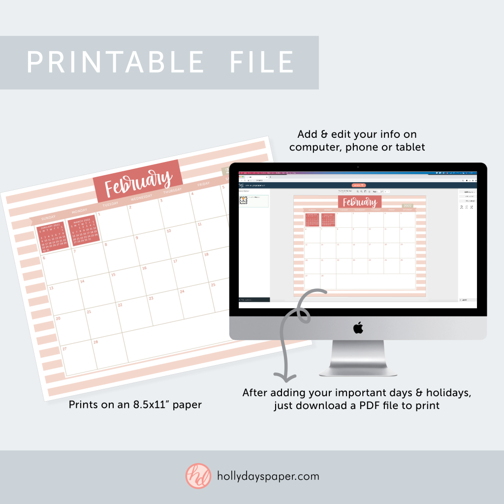 February 2022 Printable Editable Calendar